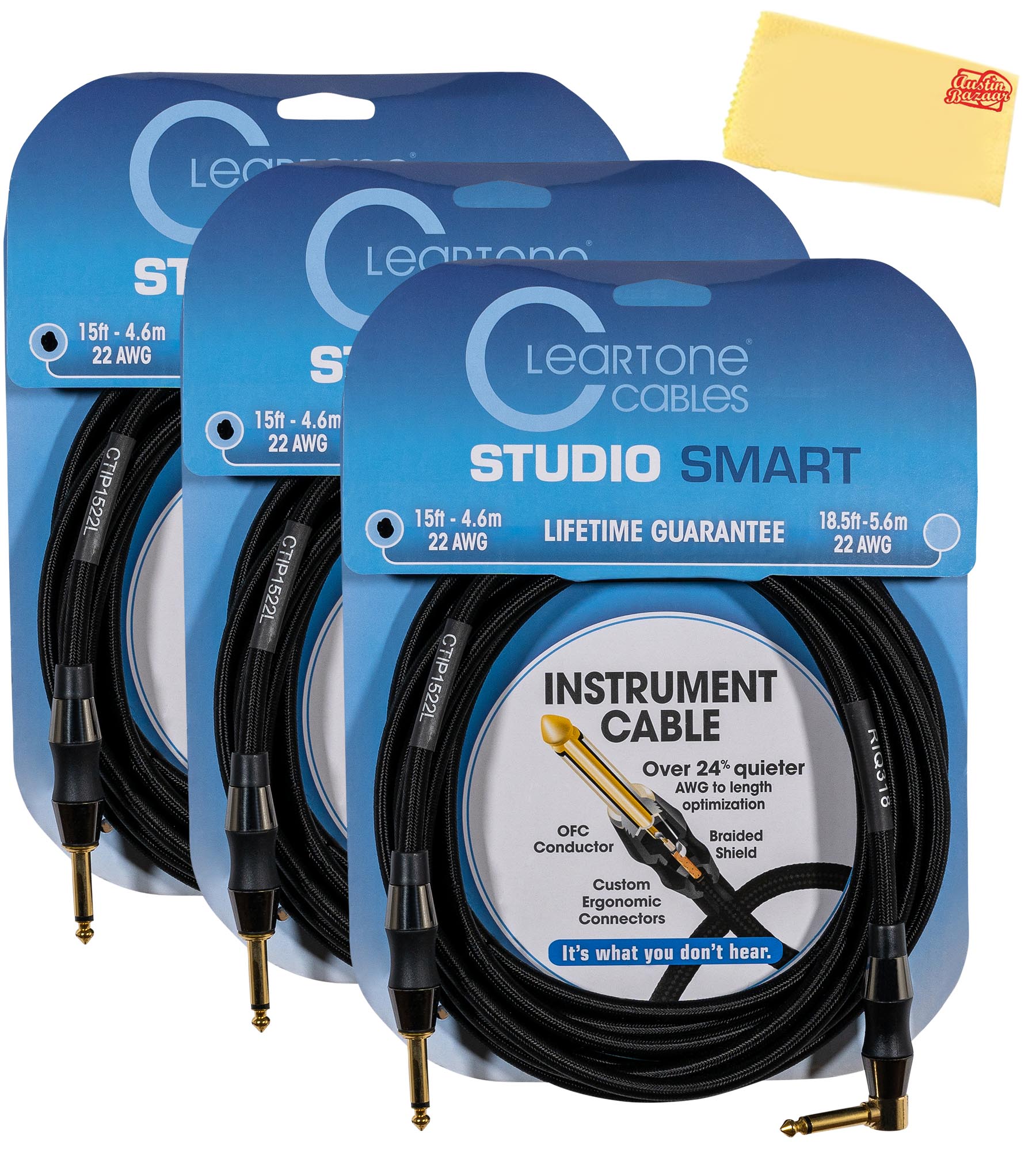 Cleartone 15-Foot Studio Smart Instrument Cable, Straight-Angled - 3 ...