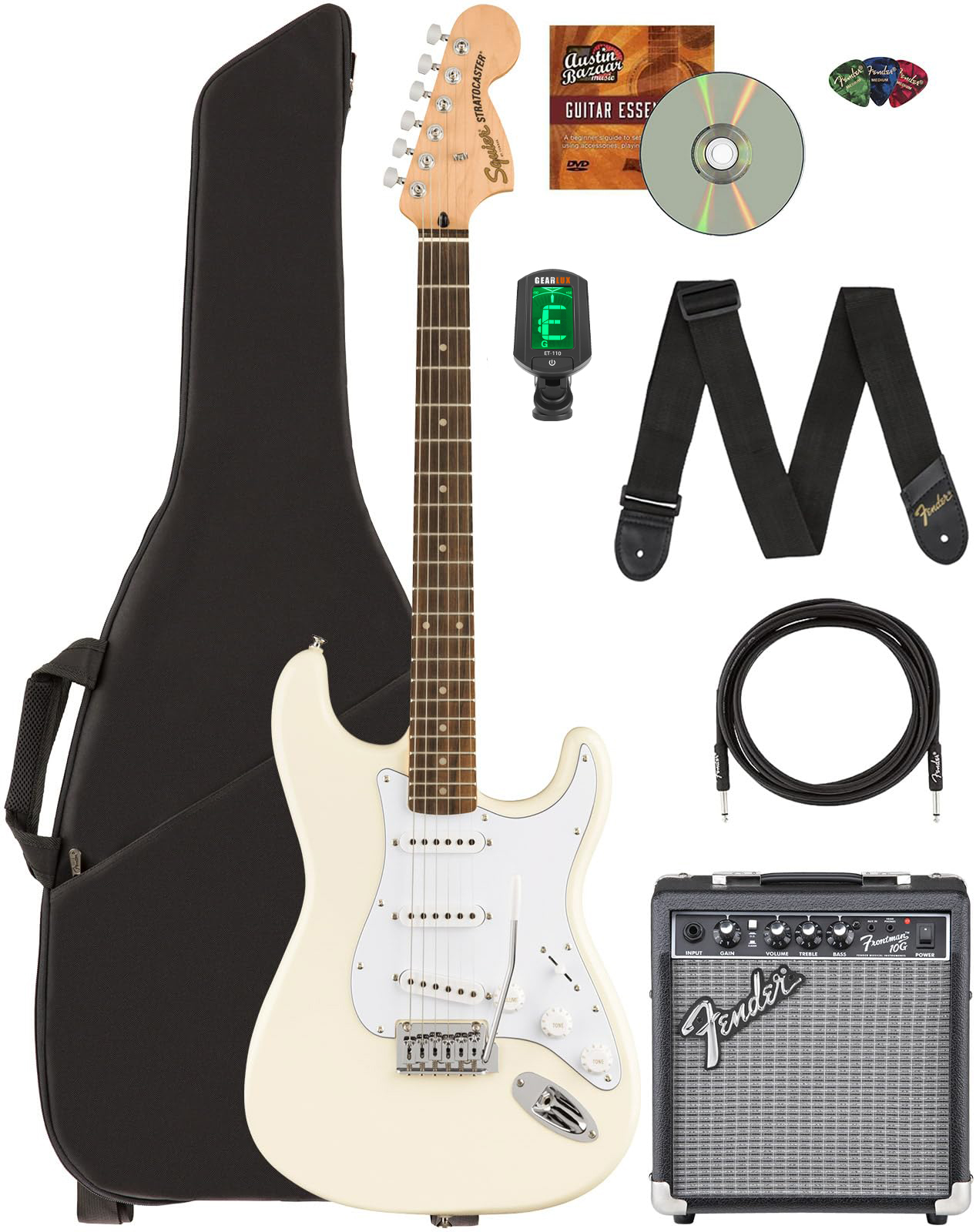 Fender Squier Affinity Stratocaster, Laurel - Olympic White w/ Frontman ...